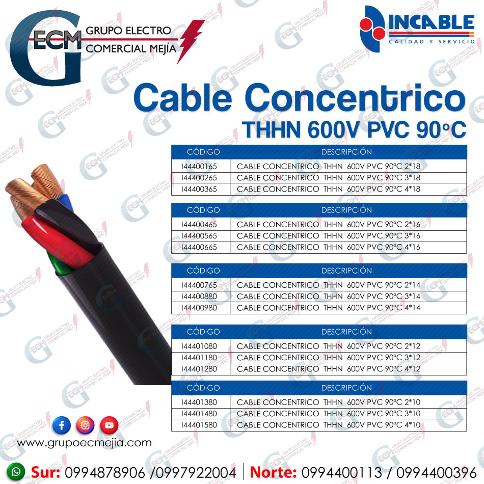 CABLE CONCÉNTRICO INCABLE : Grupo Electro Comercial Mejia | Construex