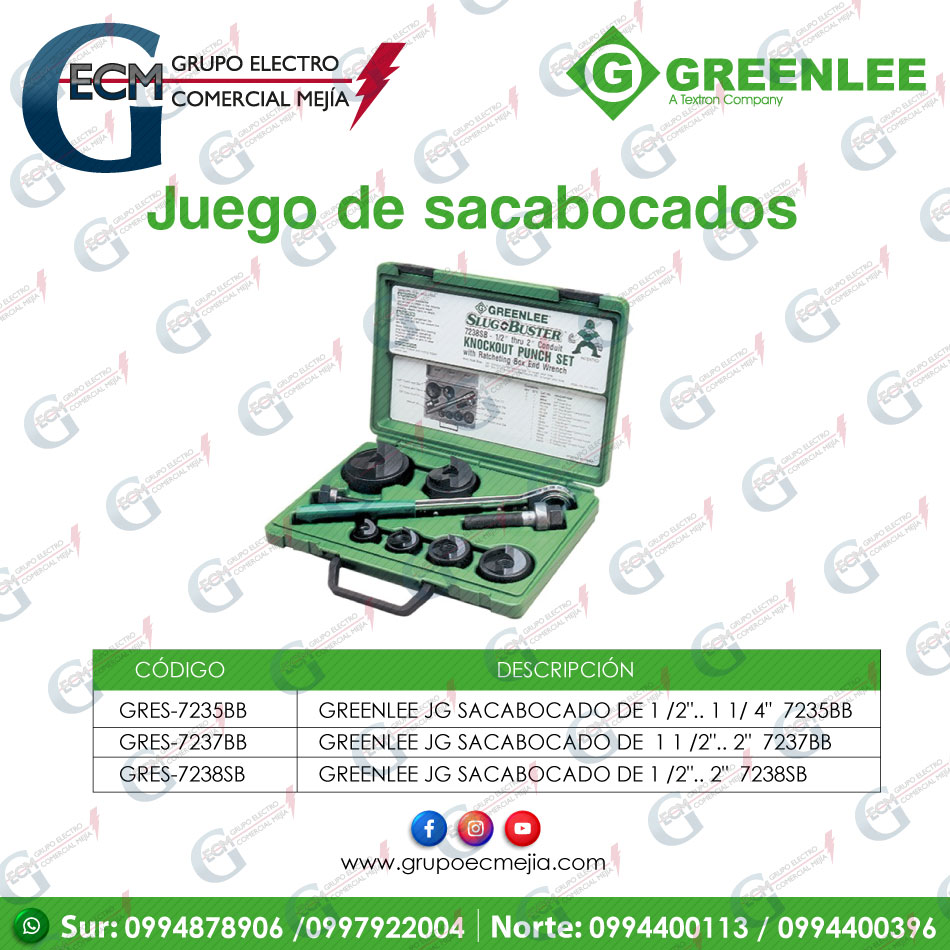 JUEGOS DE SACABOCADOS GREENLEE : Grupo Electro Comercial Mejia | Construex