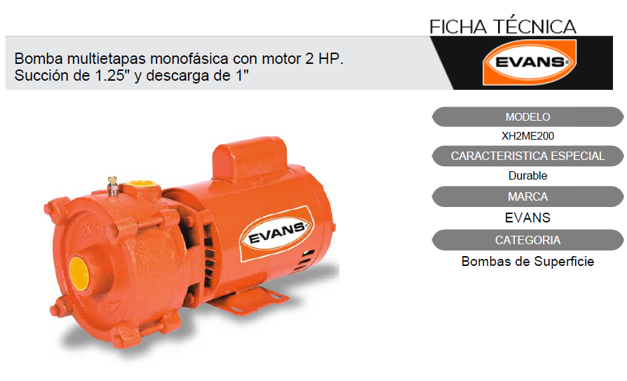 BOMBA EVANS MULTIETAPAS XH2ME200 : Inmera C.A | Construex
